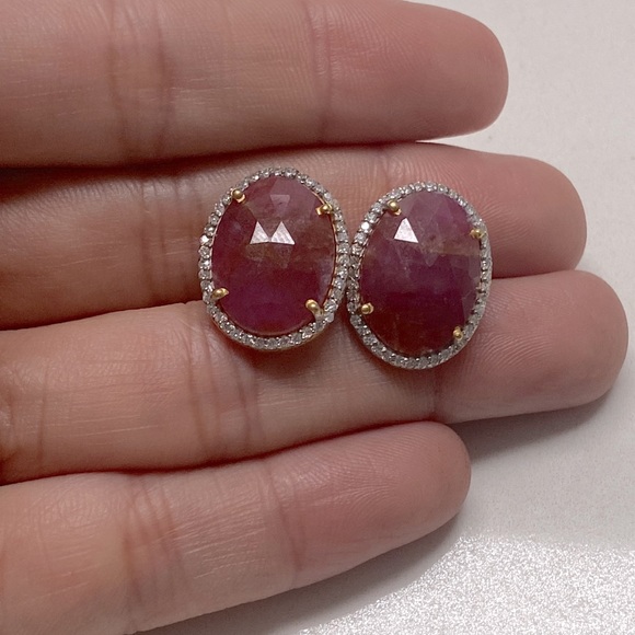 Jewelry | Vintage Genuine Ruby Earrings Sterling Silver Over Gold ...